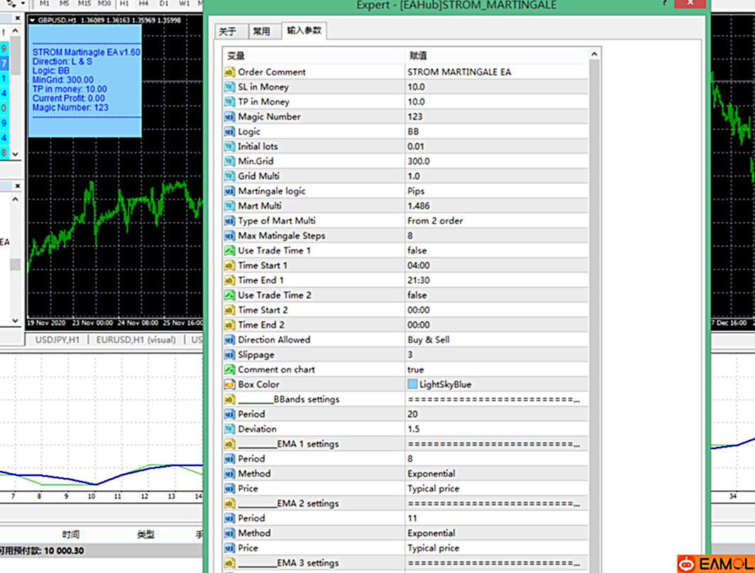 【STROM_MARTINGALE1.6】策略是带趋势的轻马丁-EAMQL官网